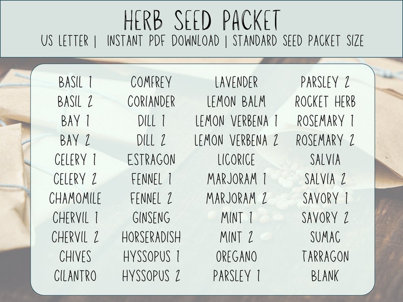 Herb Garden Seed Packet Printable, Seed Envelope Template, Spring ...