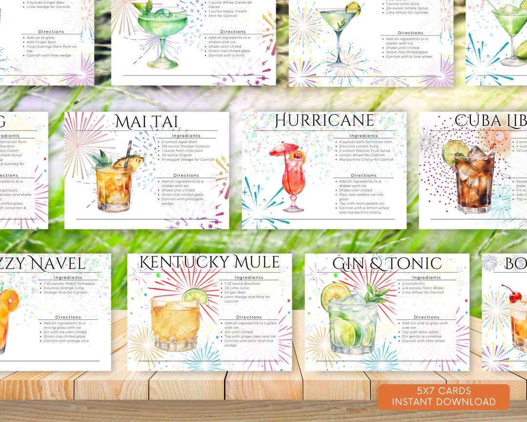 Cocktail Recipe Digital Download - Printable Drink Cheat Sheet PDF PNG ...