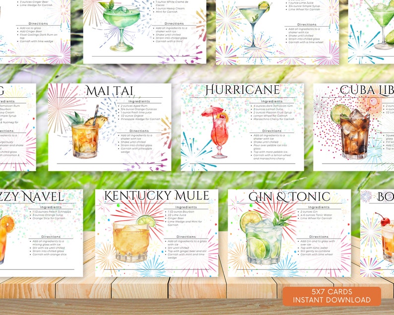 Cocktail Recipe Digital Download - Printable Drink Cheat Sheet PDF PNG ...