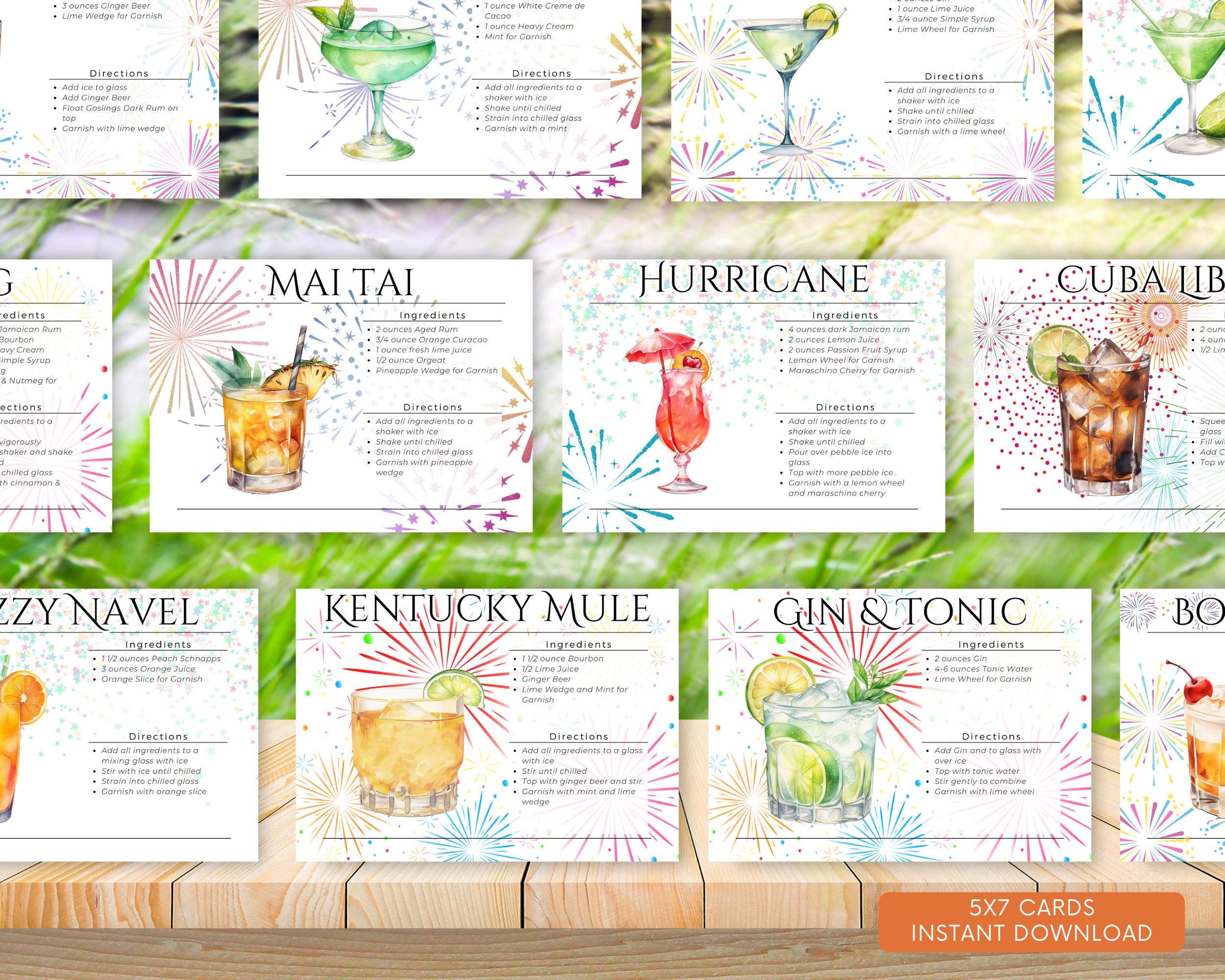 Cocktail Recipe Digital Download - Printable Drink Cheat Sheet PDF PNG - Classic Mixology Cards ...