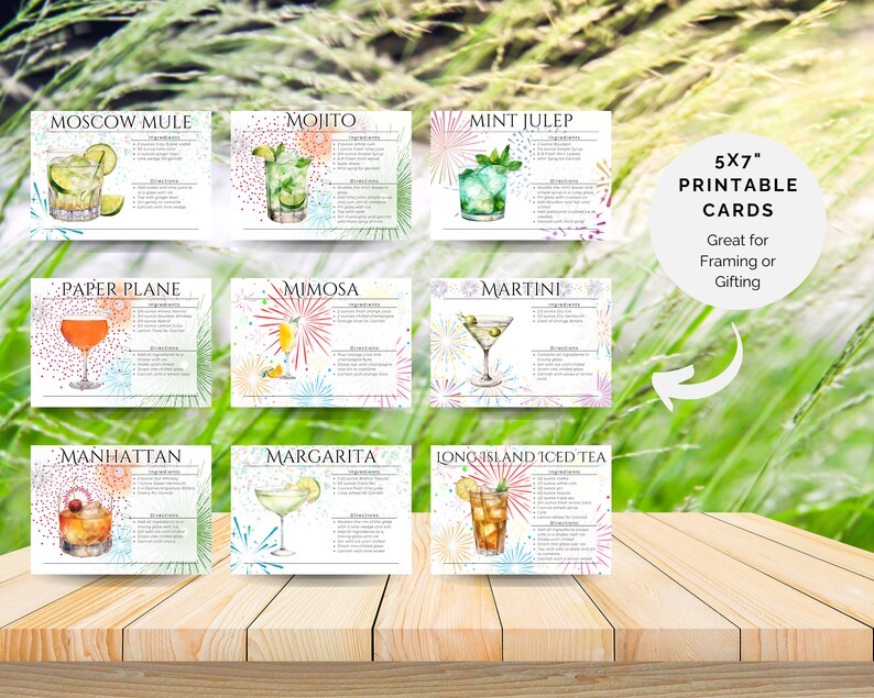 Cocktail Recipe Digital Download - Printable Drink Cheat Sheet PDF PNG ...