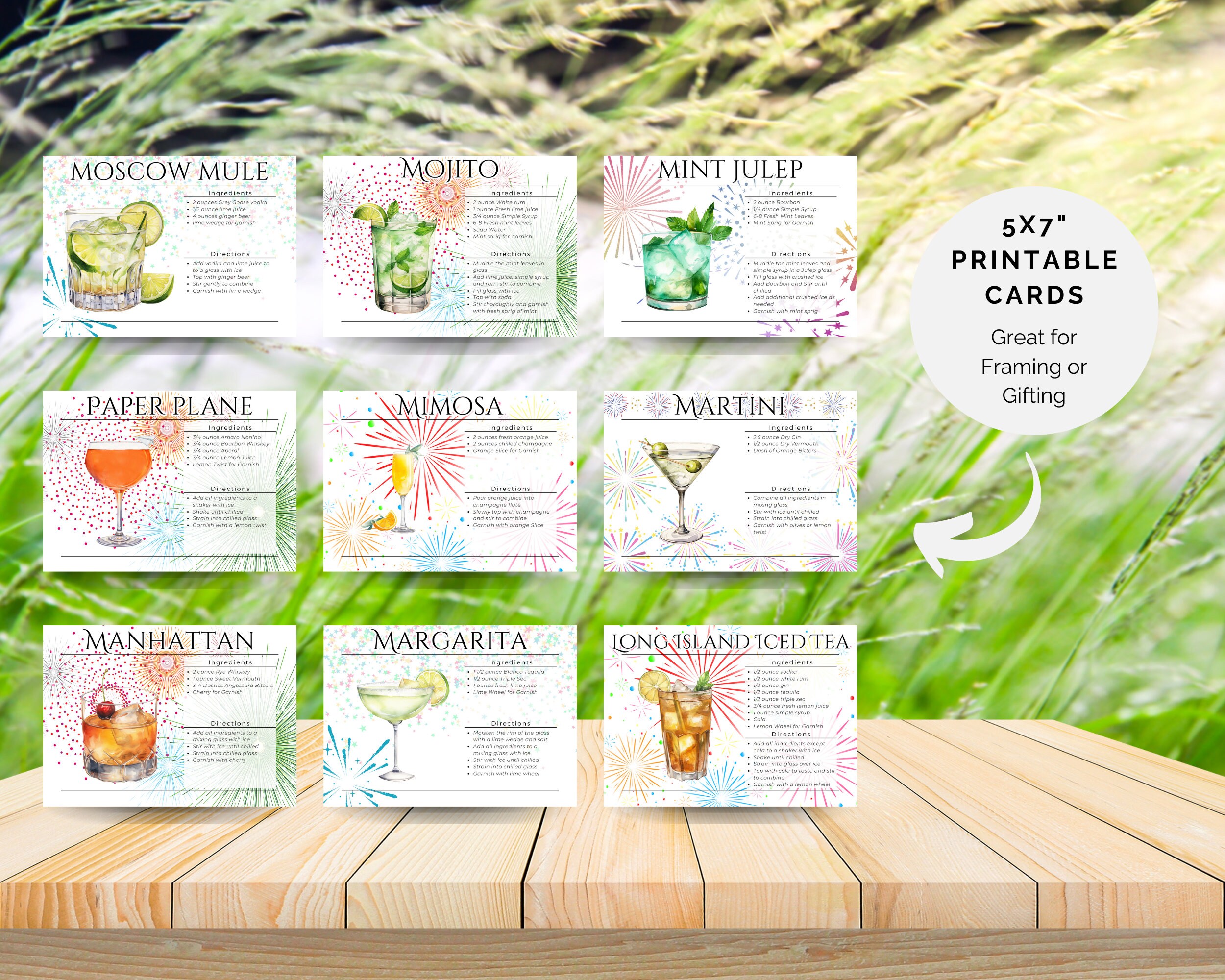 Cocktail Recipe Digital Download - Printable Drink Cheat Sheet PDF PNG ...