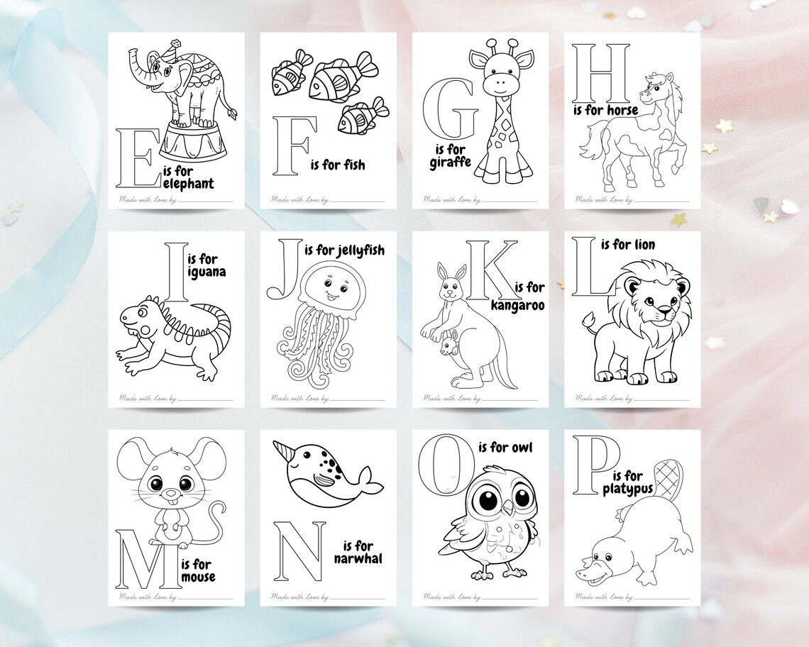 ABC Coloring Book Baby Shower - Animal Alphabet Coloring Pages - Baby ...
