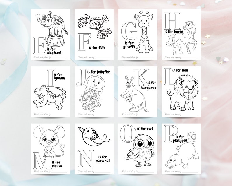 ABC Coloring Book Baby Shower Animal Alphabet Coloring Pages Baby ...