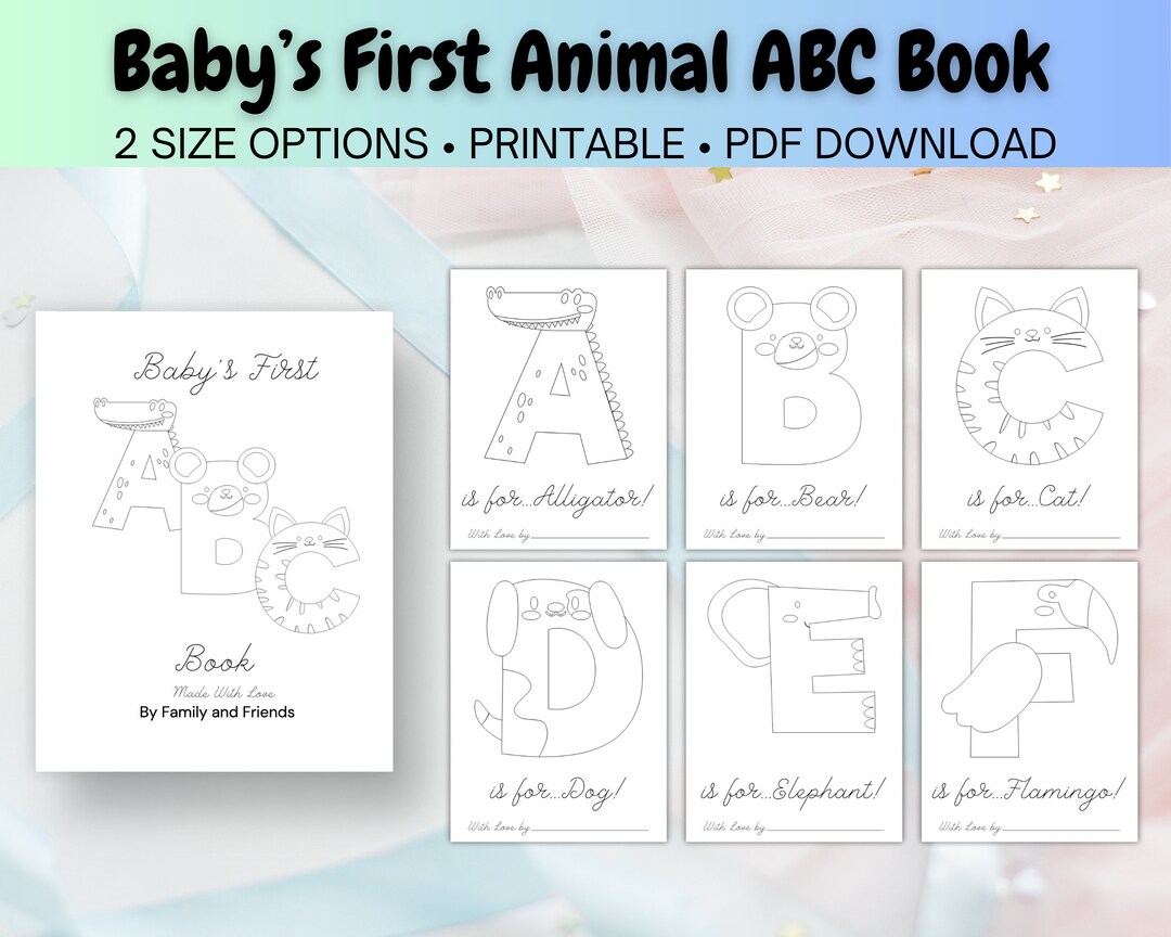 Animal ABC Baby Shower Coloring Book - Alphabet Coloring Pages - Baby ...