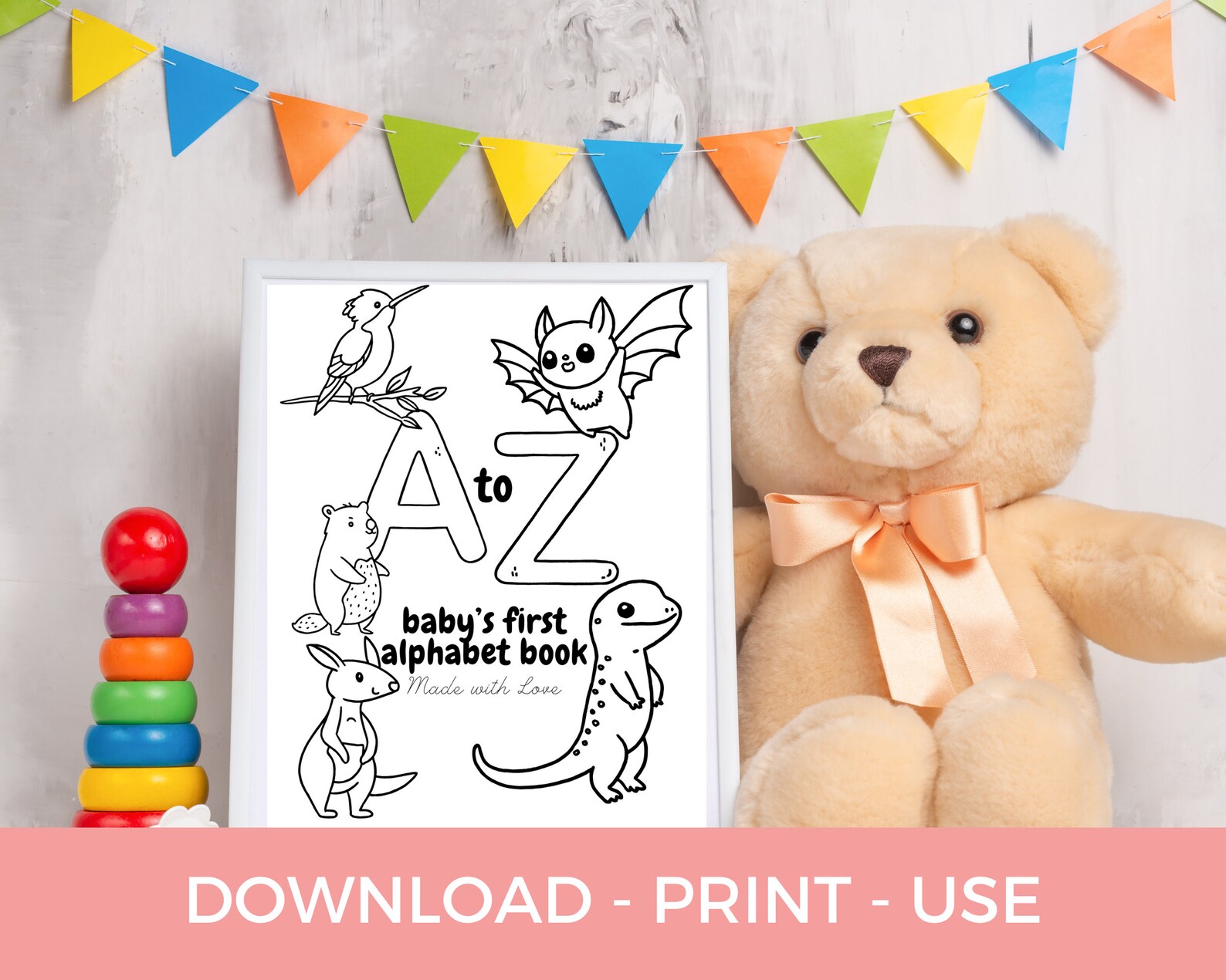 ABC Baby Shower Coloring Book - Animal Alphabet Coloring Pages - Baby ...