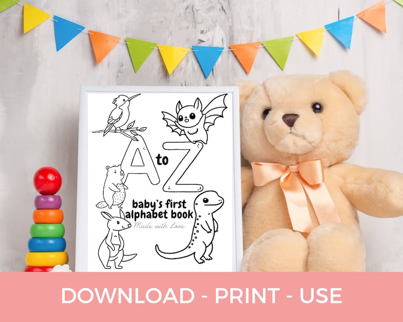 ABC Baby Shower Coloring Book - Animal Alphabet Coloring Pages - Baby ...