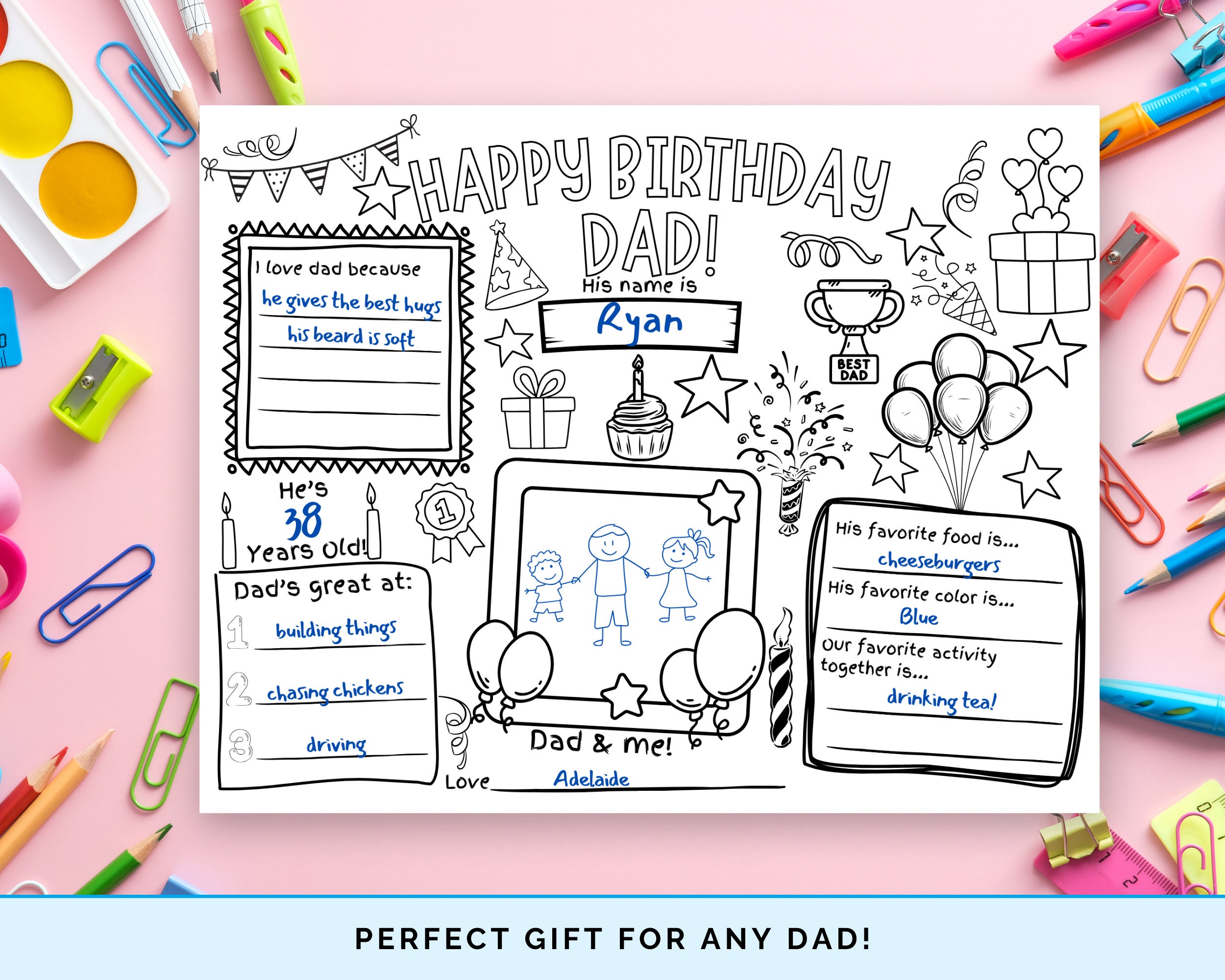 All About Dad Fill-in Blanks Birthday Card & Placemat - Best Dad ...