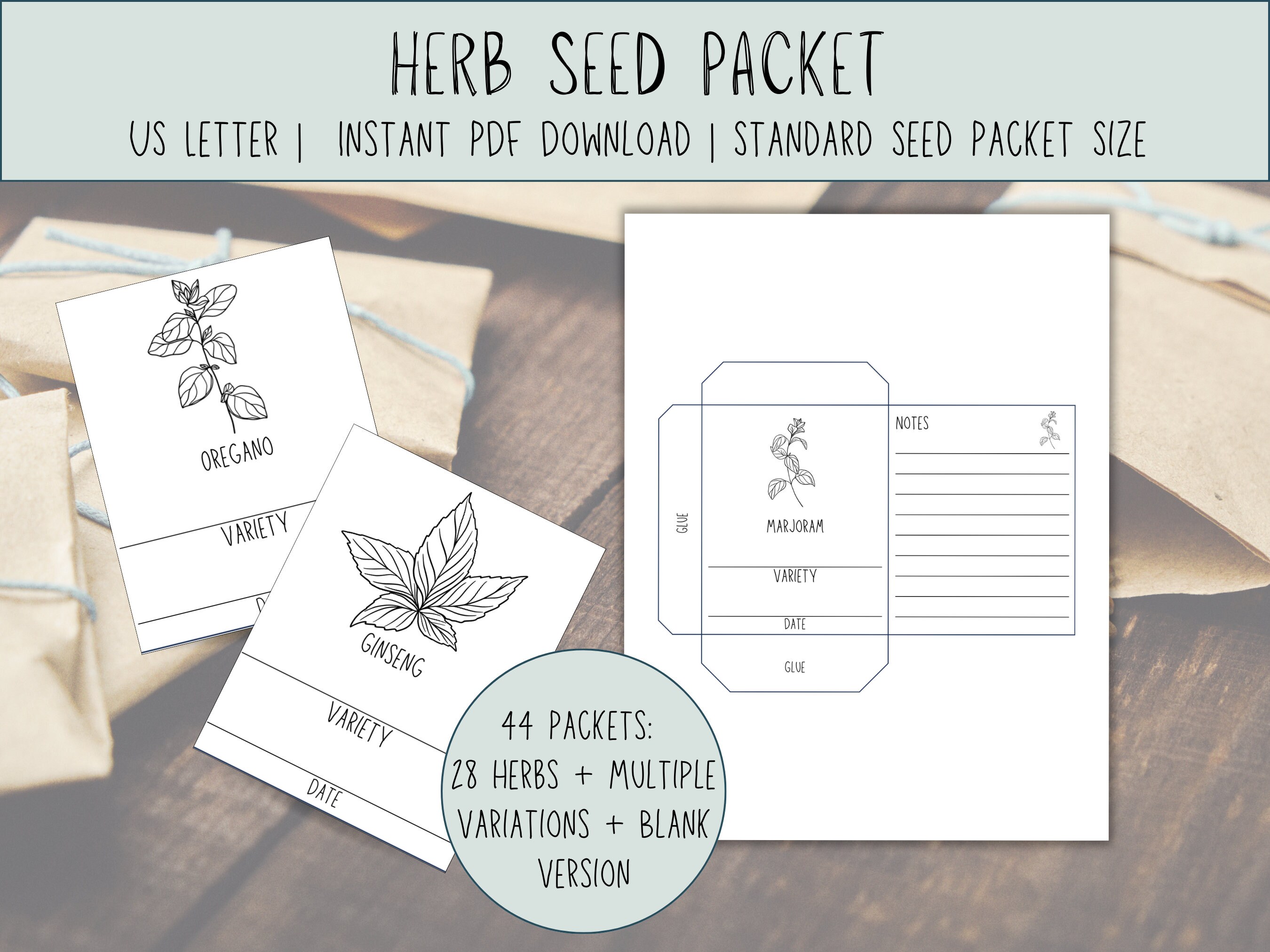 Herb Garden Seed Packet Printable, Seed Envelope Template, Spring ...