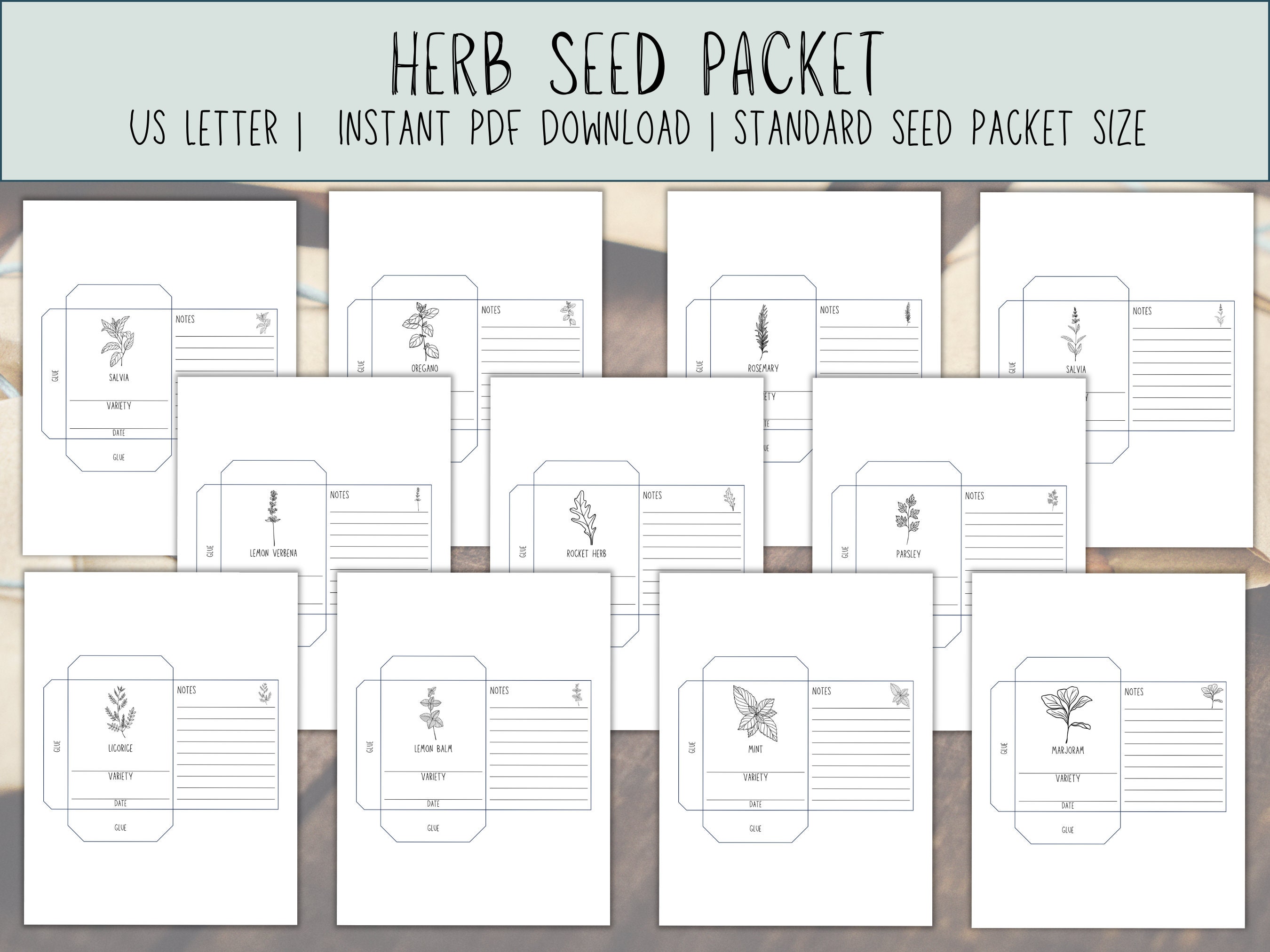 Herb Garden Seed Packet Printable, Seed Envelope Template, Spring ...