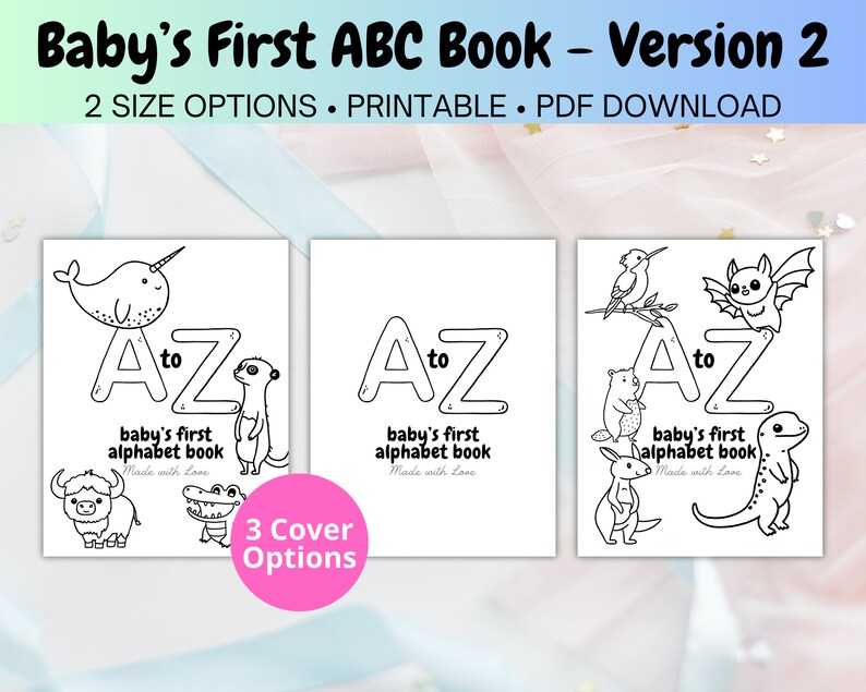 ABC Baby Shower Coloring Book - Animal Alphabet Coloring Pages - Baby ...