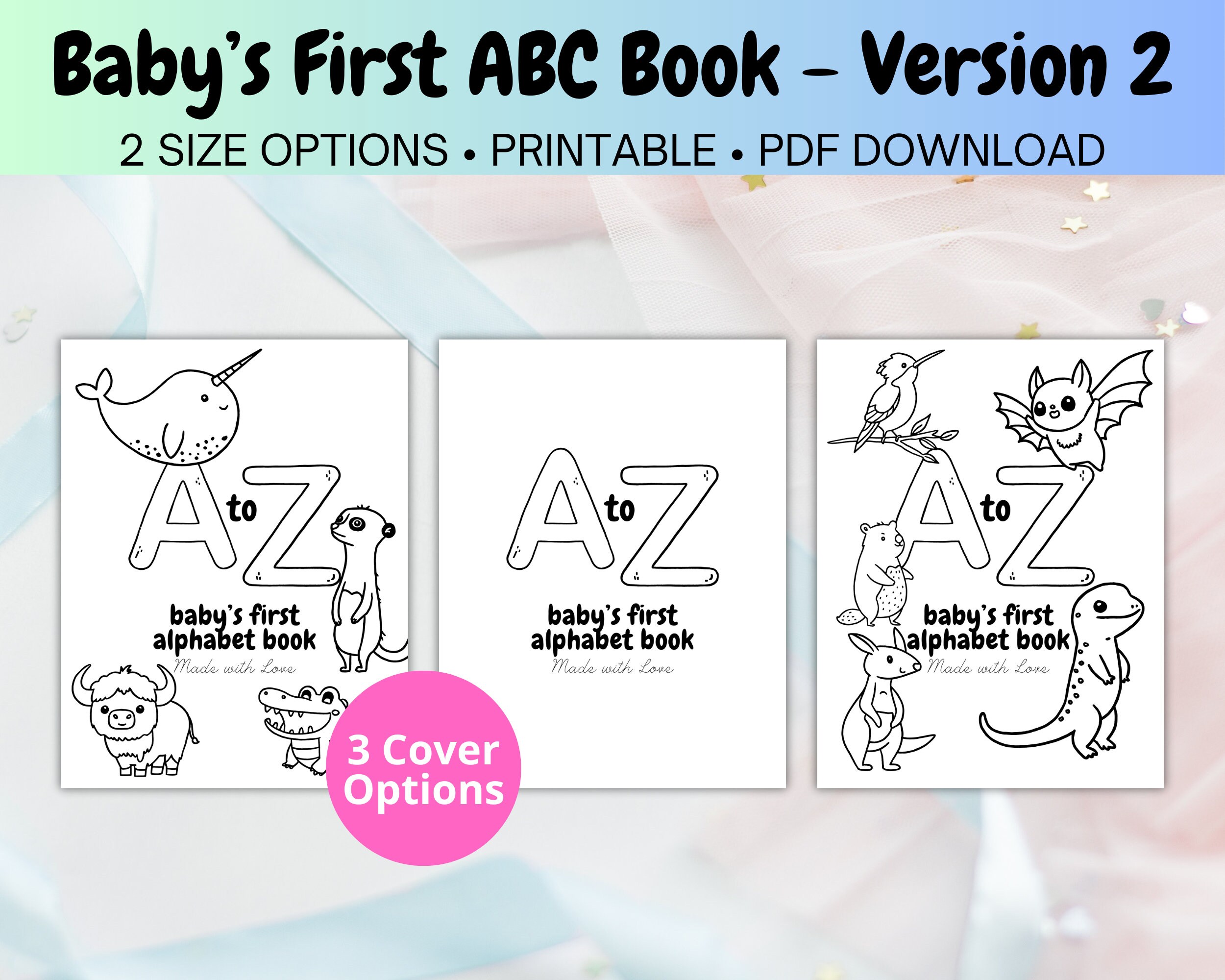 ABC Baby Shower Coloring Book - Animal Alphabet Coloring Pages - Baby ...