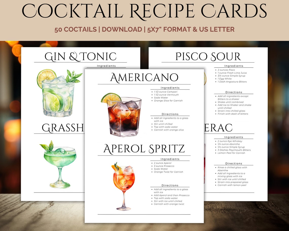 Cocktail Recipe Cards for Aspiring Mixologists - Etsy