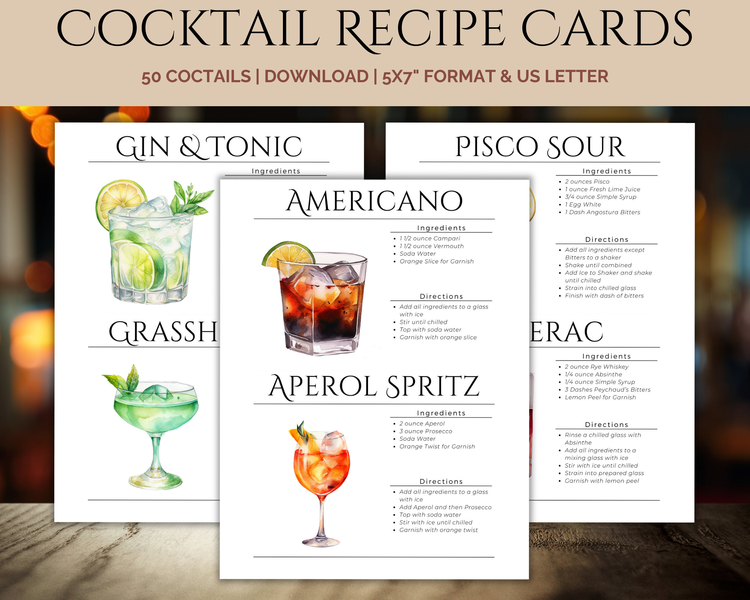 Cocktail Recipe Cards for Aspiring Mixologists - Classic Drink Cheat ...