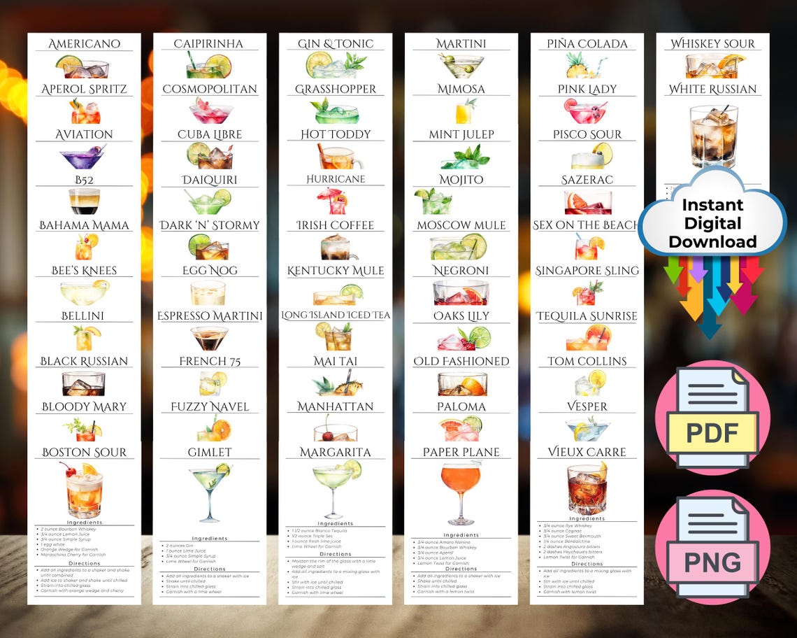 Cocktail Recipe Cards for Barcart - Cocktail Recipe Cards for Home ...