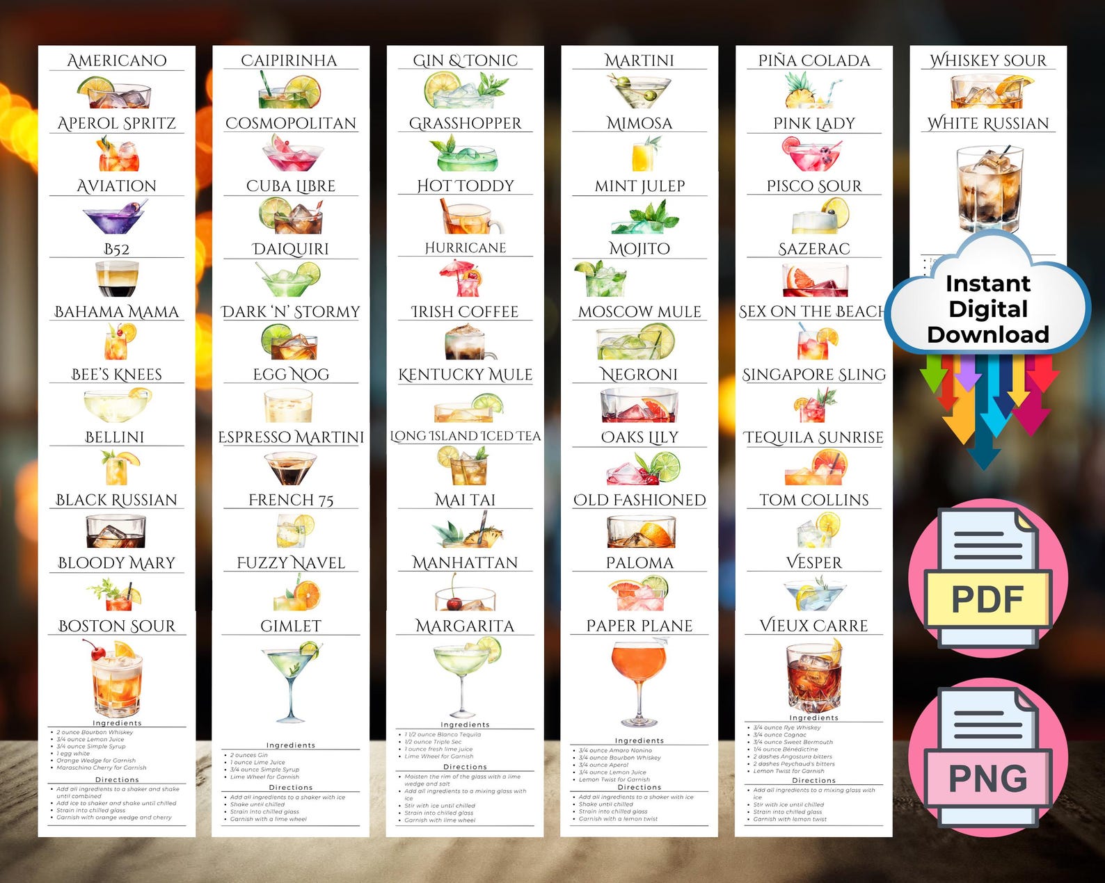 Cocktail Recipe Cards for Barcart - Cocktail Recipe Cards for Home ...