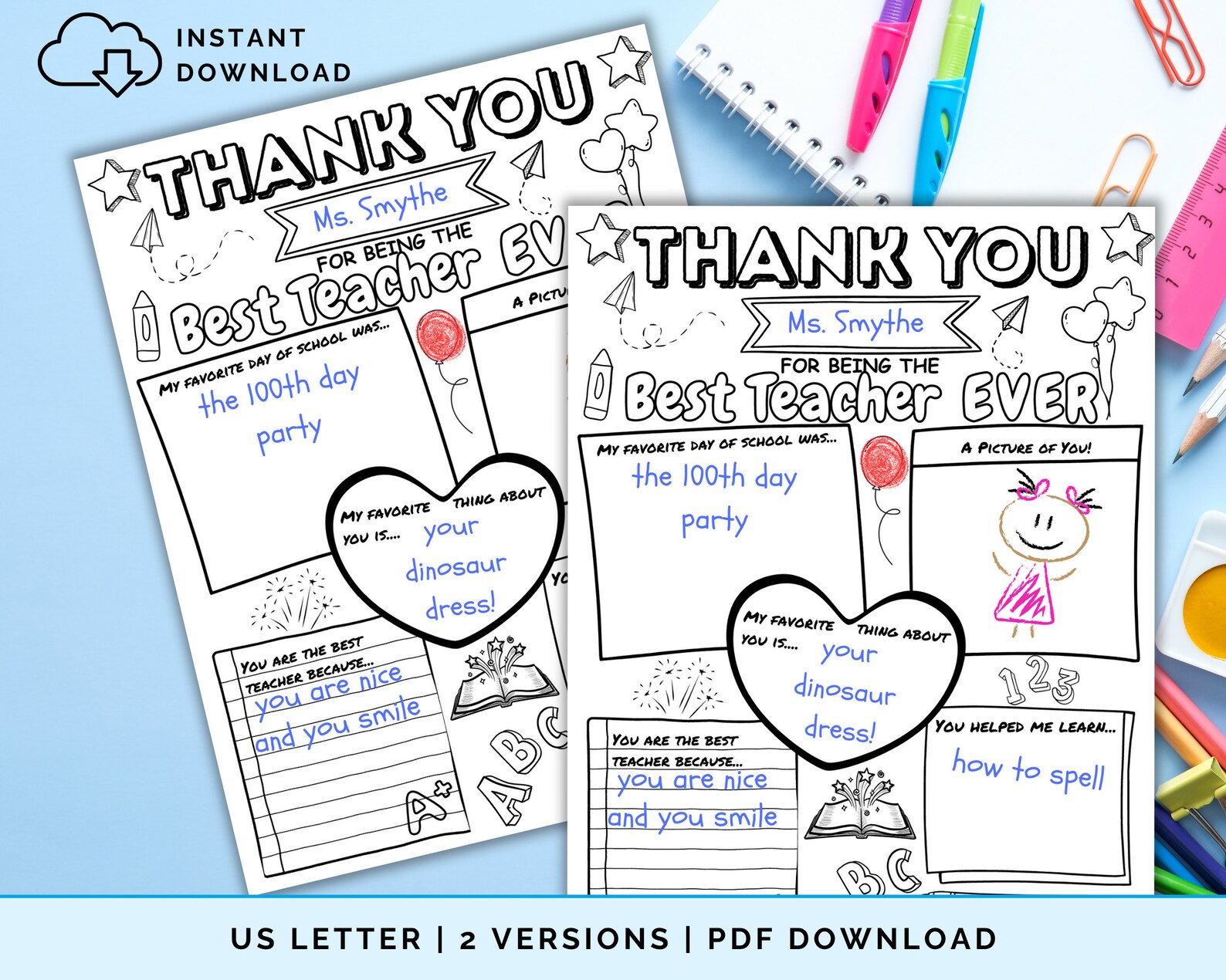 Teacher Appreciation Coloring Page Draw Teacher A Picture Teacher Gift ...