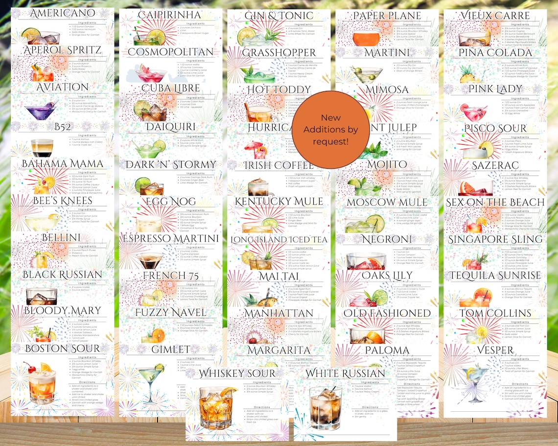 Cocktail Recipe Digital Download - Printable Drink Cheat Sheet PDF PNG ...