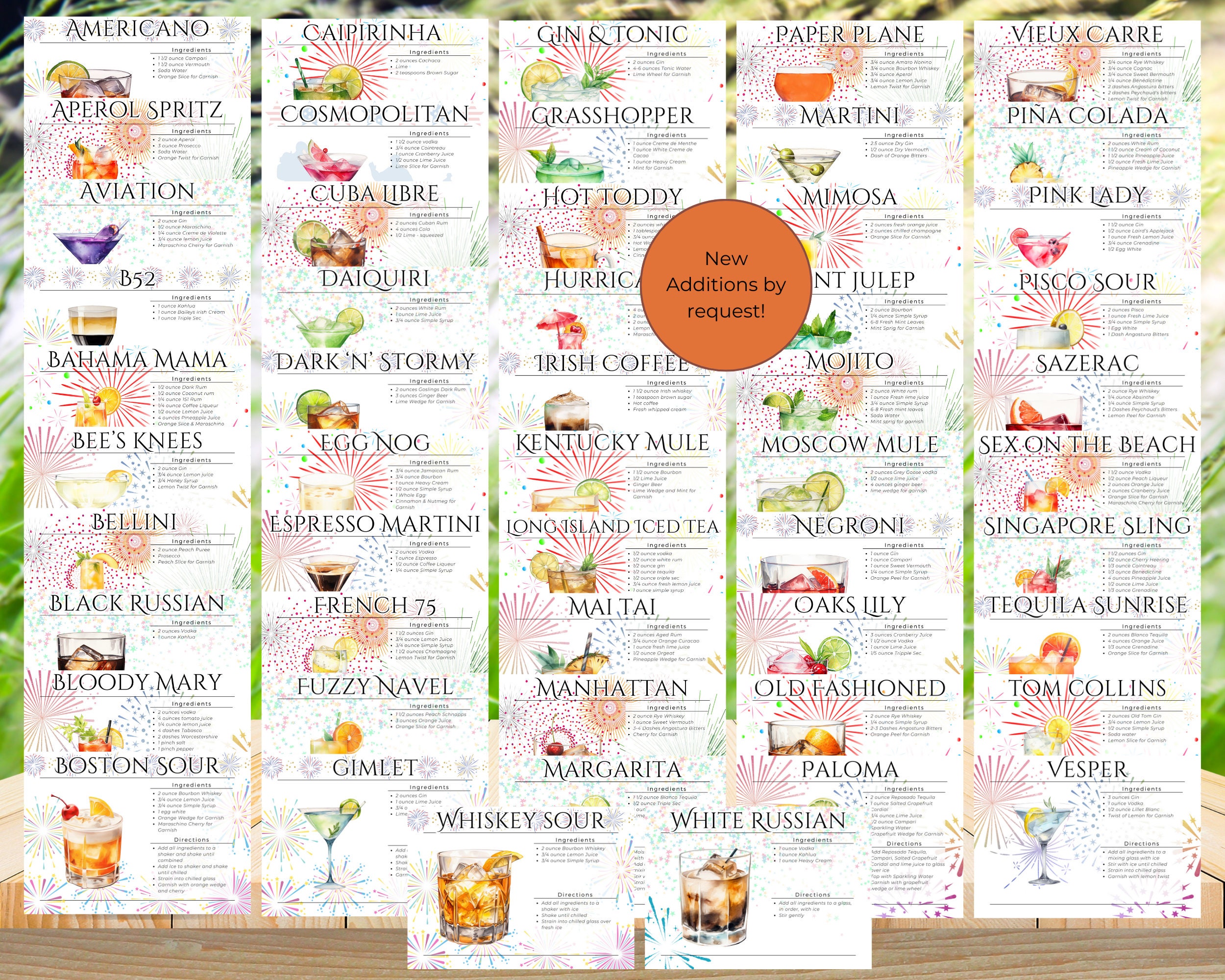 Cocktail Recipe Digital Download - Printable Drink Cheat Sheet PDF PNG ...