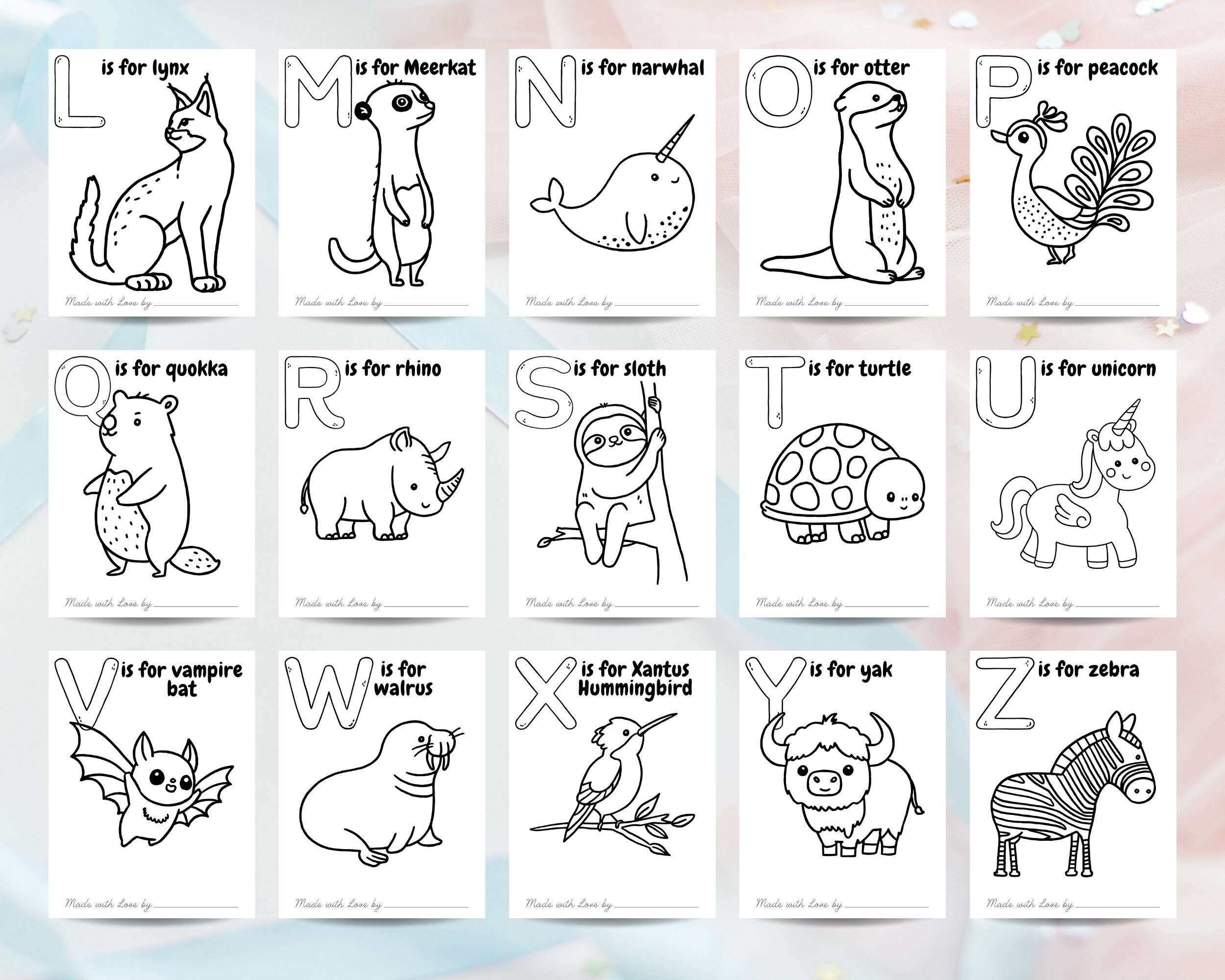 ABC Baby Shower Coloring Book, Animal Alphabet Pages, Fun Printable ...