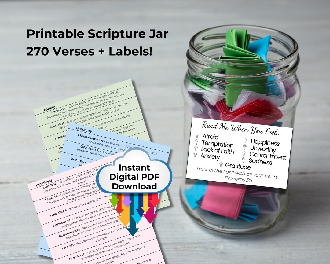 Scripture Jar, Printable Bible Verse Jar, DIY Emotions Jar, Color Coded ...
