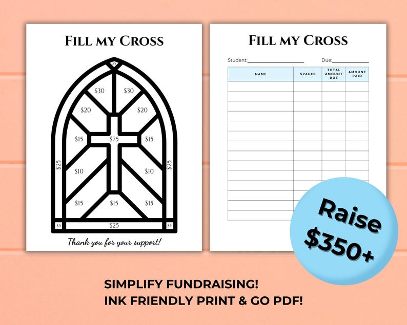 Fundraising Printable, Christian Cross Church Donation Tracker, School ...