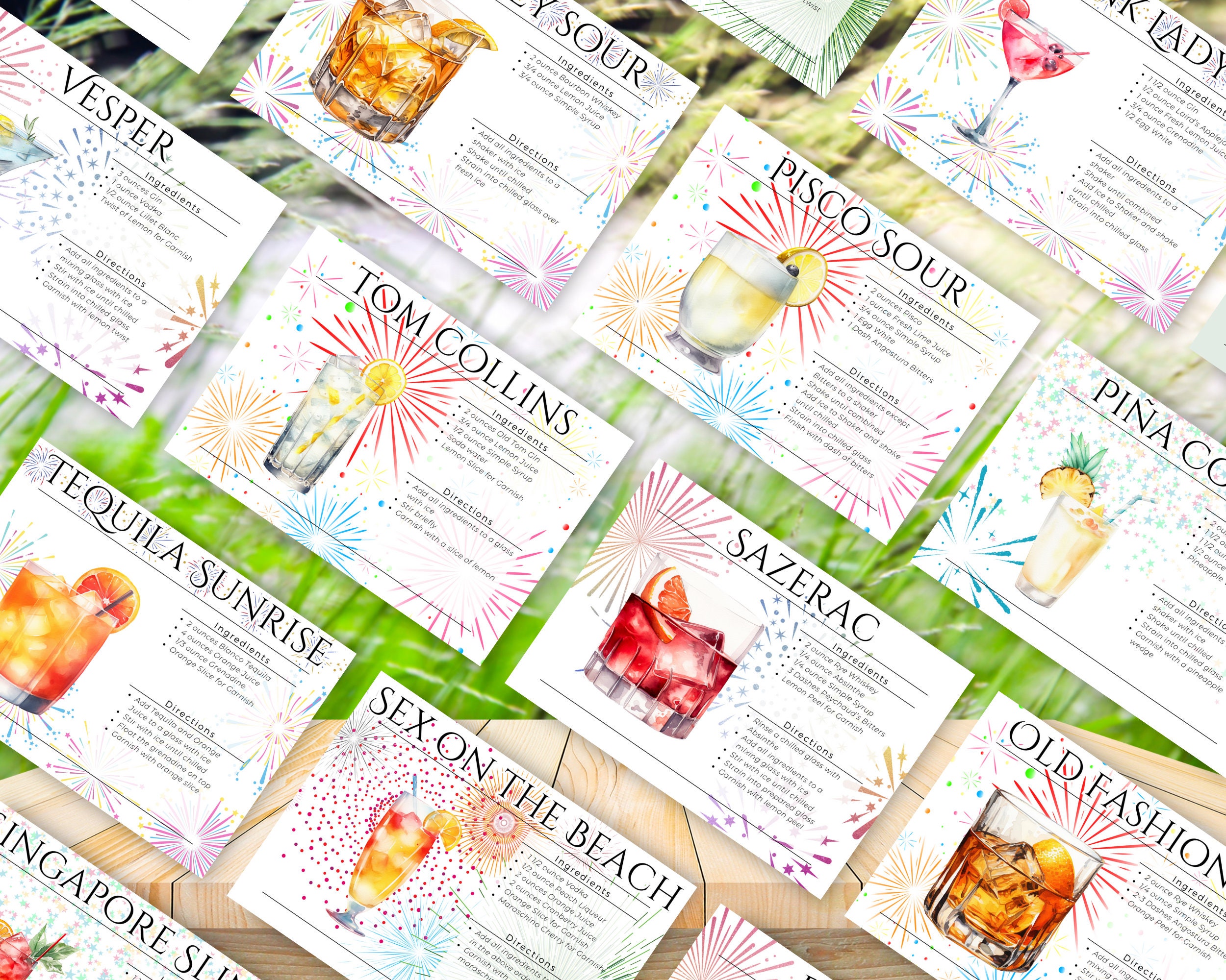 Cocktail Recipe Digital Download - Printable Drink Cheat Sheet PDF PNG - Classic Mixology Cards ...