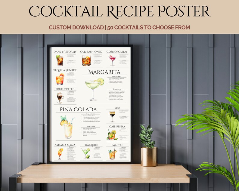 Cocktail Poster Bundle - Custom Mixology Recipes Art - Digital Download ...
