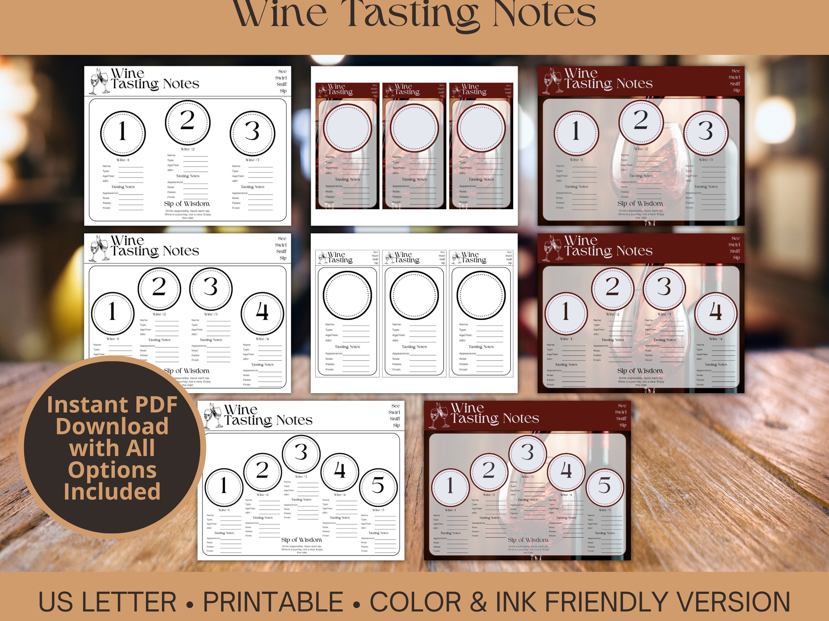 Wine Tasting Mat - Printable PDF for Wine Lovers - 4 Different Size ...