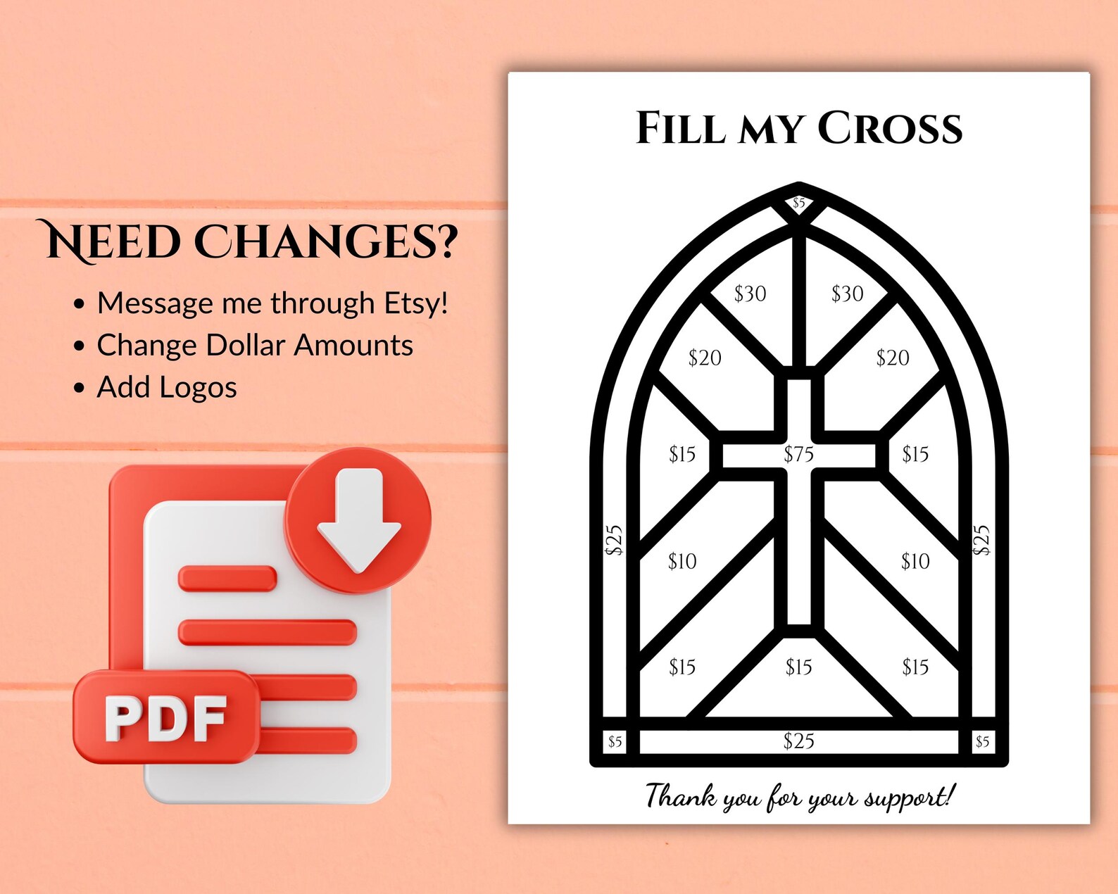 Fundraising Printable, Christian Cross Church Donation Tracker, School ...
