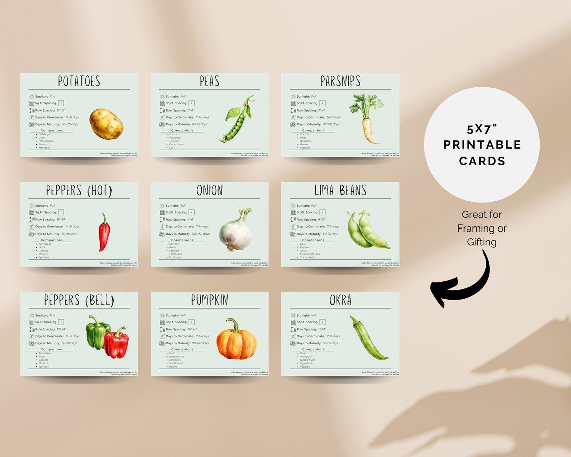 Vegetable Plant Cards With Planting Information - 5x7" Download - Sun ...