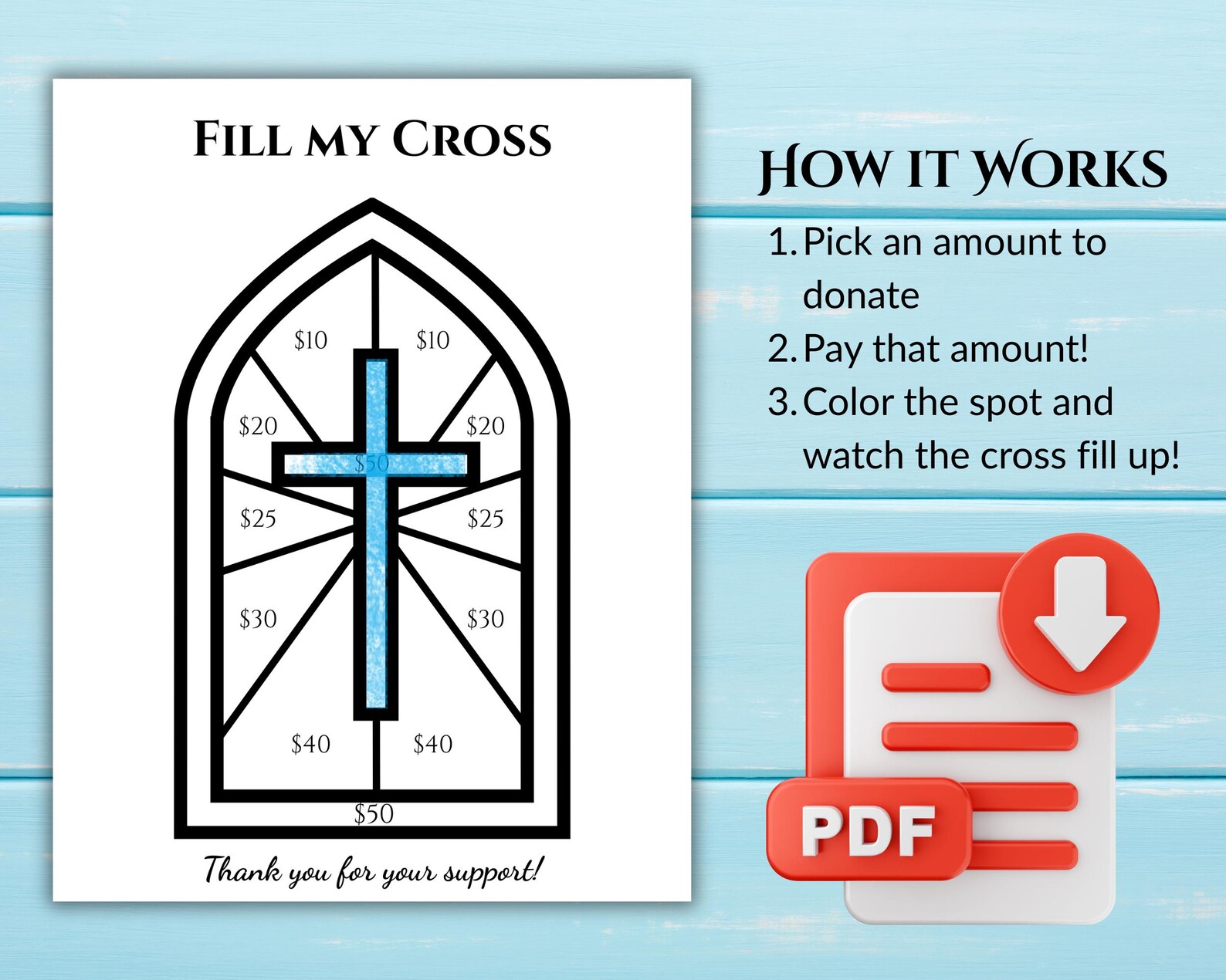 Fundraising Tracking Poster, Church Donation Goal, Fillable Cross ...
