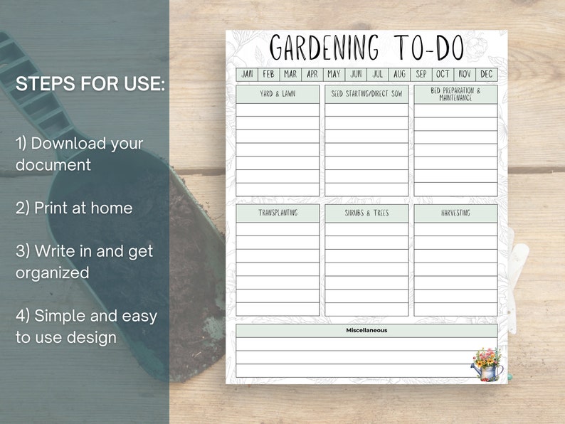 Garden Printable To-do List - Garden Monthly Checklist - Stay Organized ...