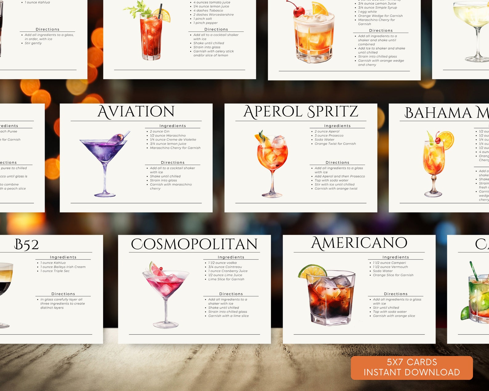 Cocktail Recipe Cards for Aspiring Mixologists Classic Drink Cheat ...