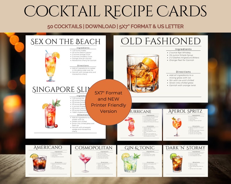 Cocktail Recipe Cards for Aspiring Mixologists - Classic Drink Cheat ...