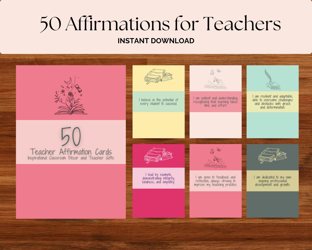Teacher Affirmation Cards 50 Printable 5x7 Affirmation Cards Great for ...