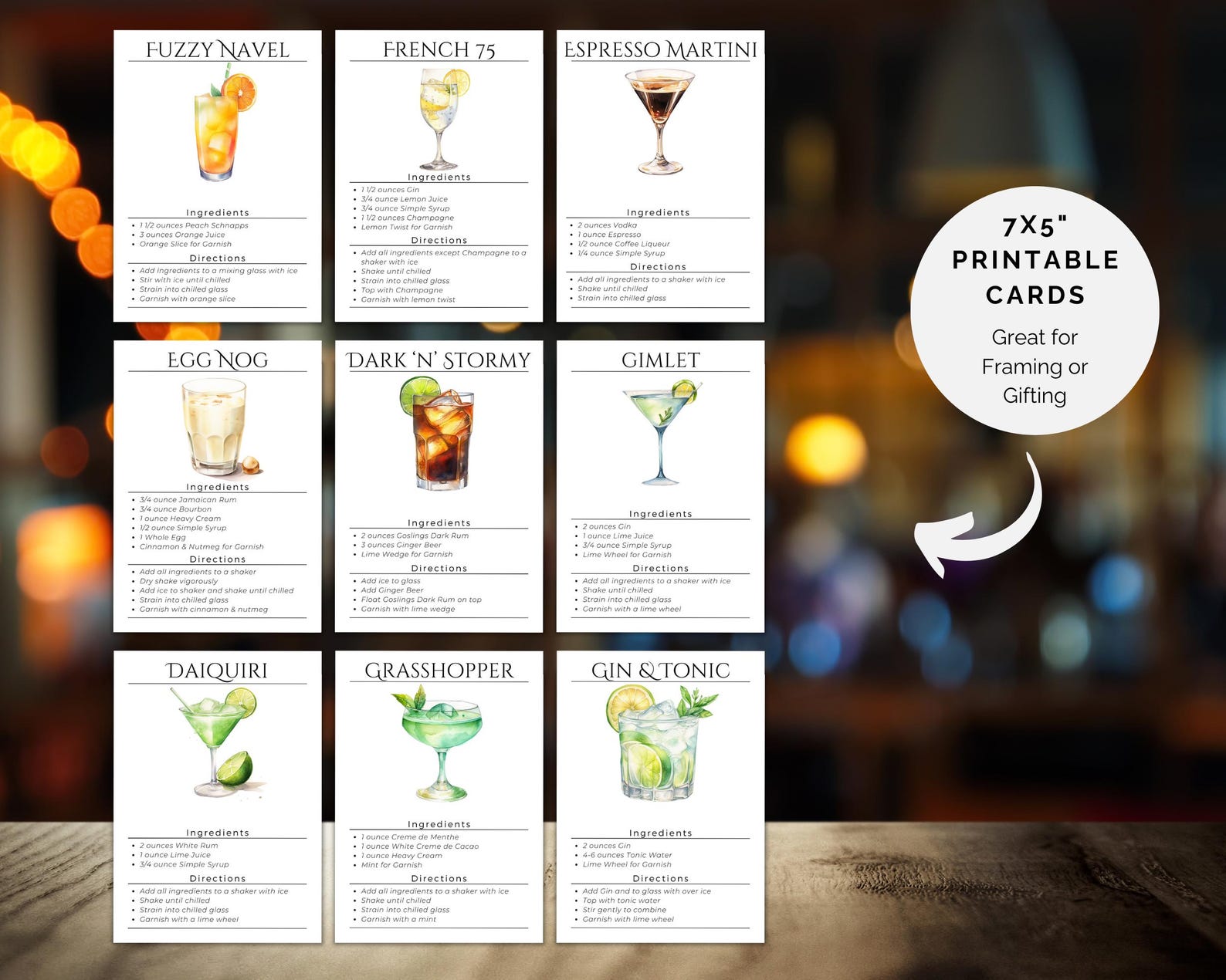 Cocktail Recipe Cards for Barcart - Cocktail Recipe Cards for Home ...