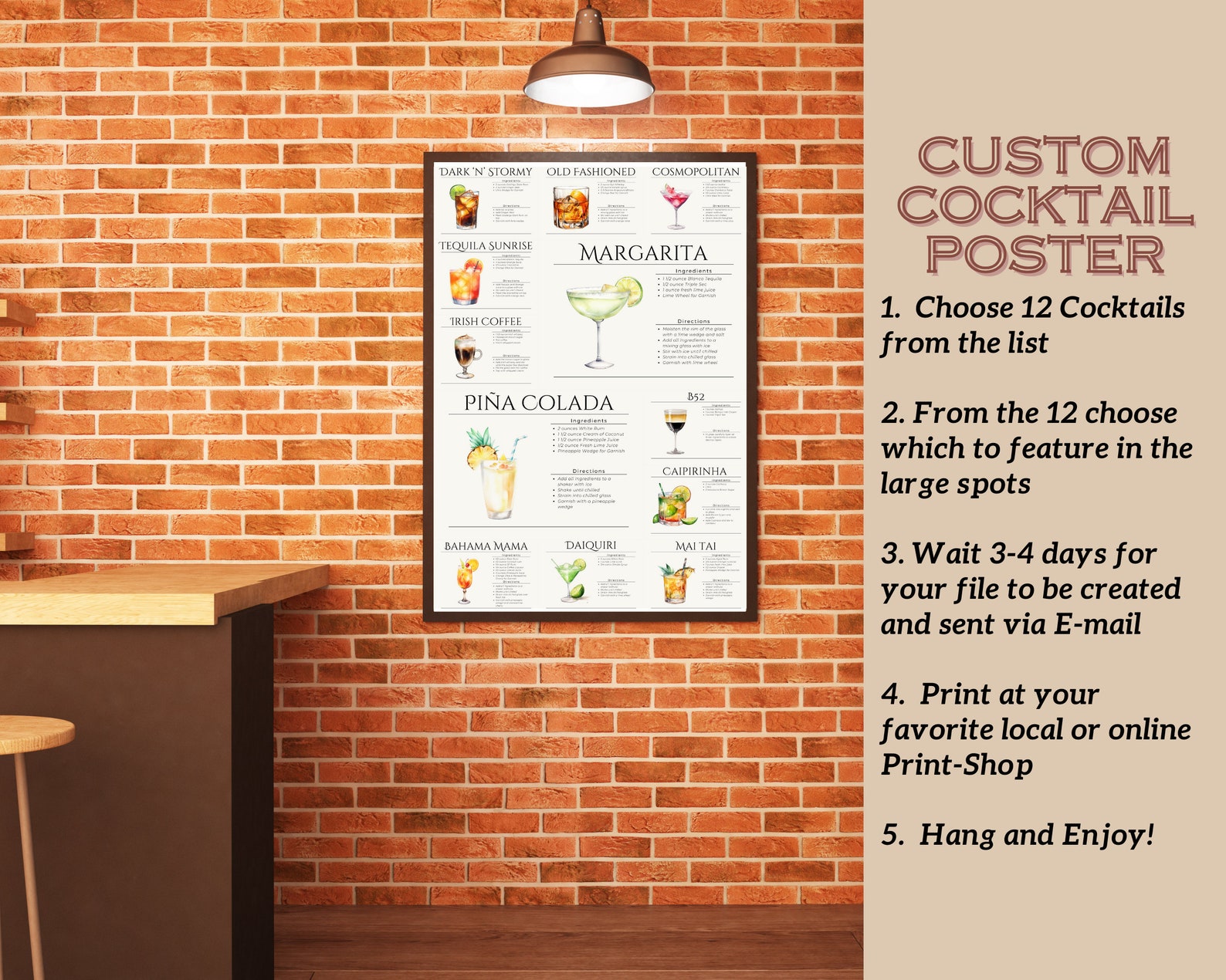 Cocktail Poster Bundle - Custom Mixology Recipes Art - Digital Download ...