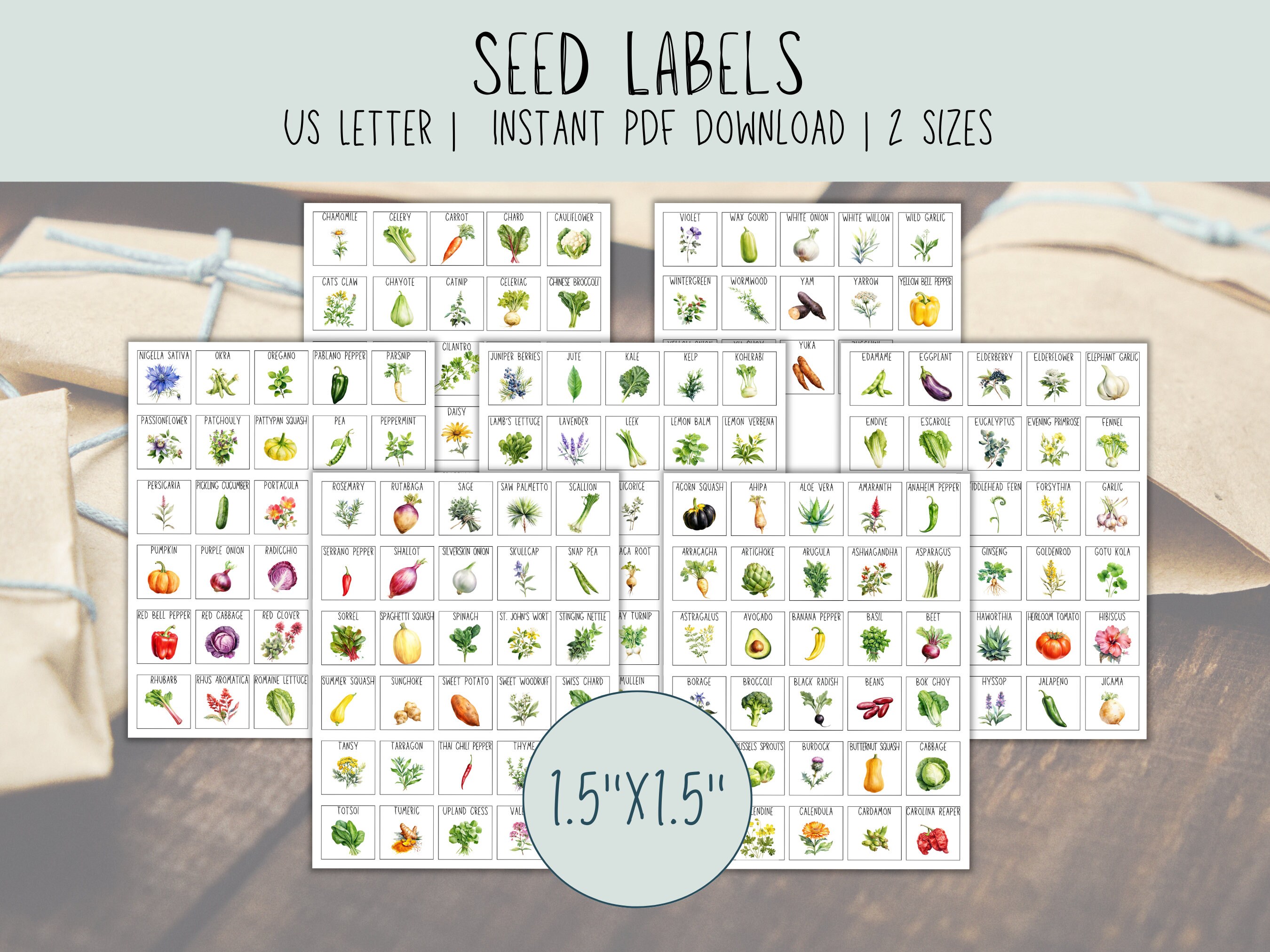 Garden Seed Pack Labels and Plant Markers 164 Colorful Vegetable & Herb ...
