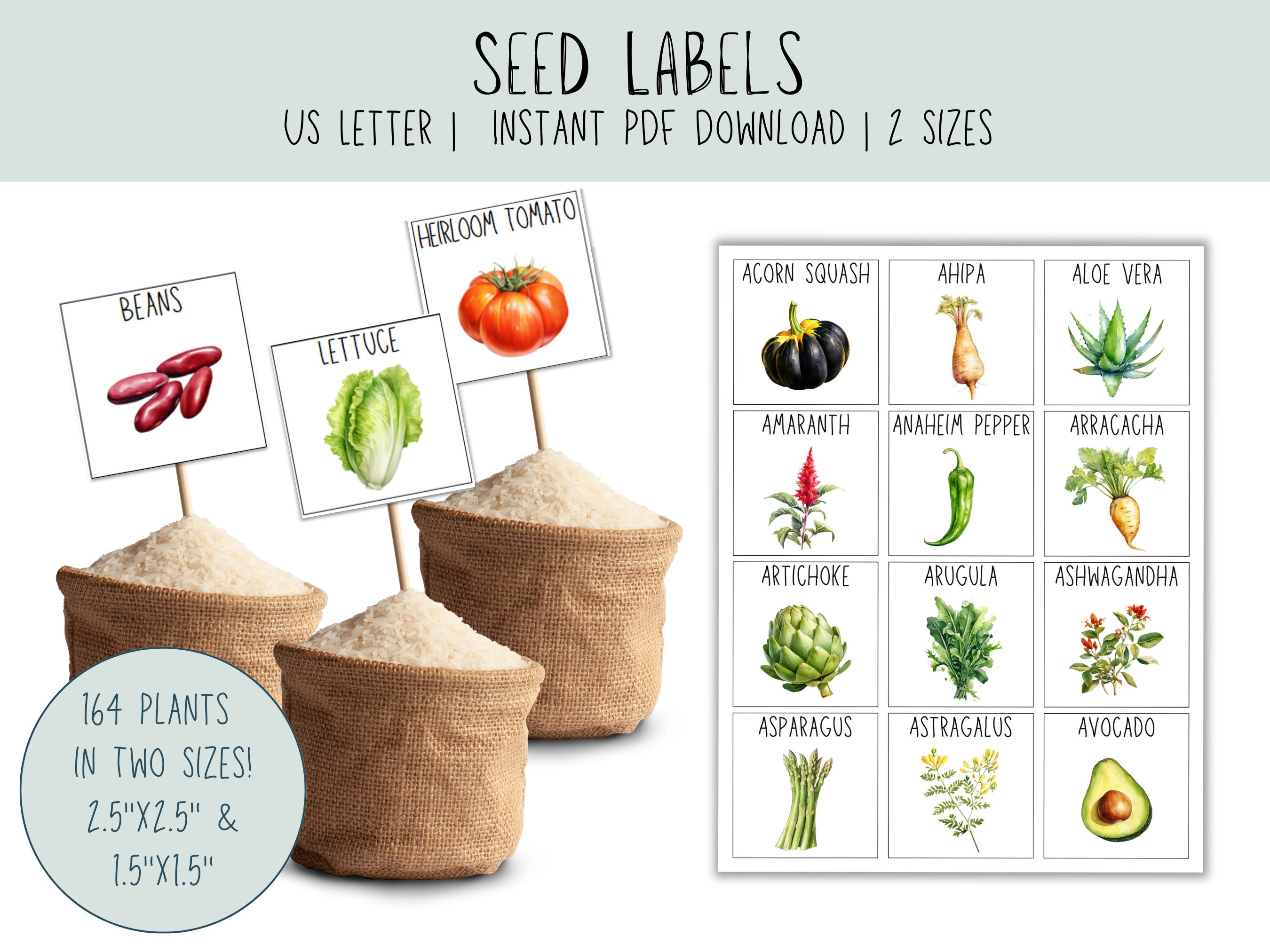 Garden Seed Pack Labels and Plant Markers 164 Colorful Vegetable & Herb ...