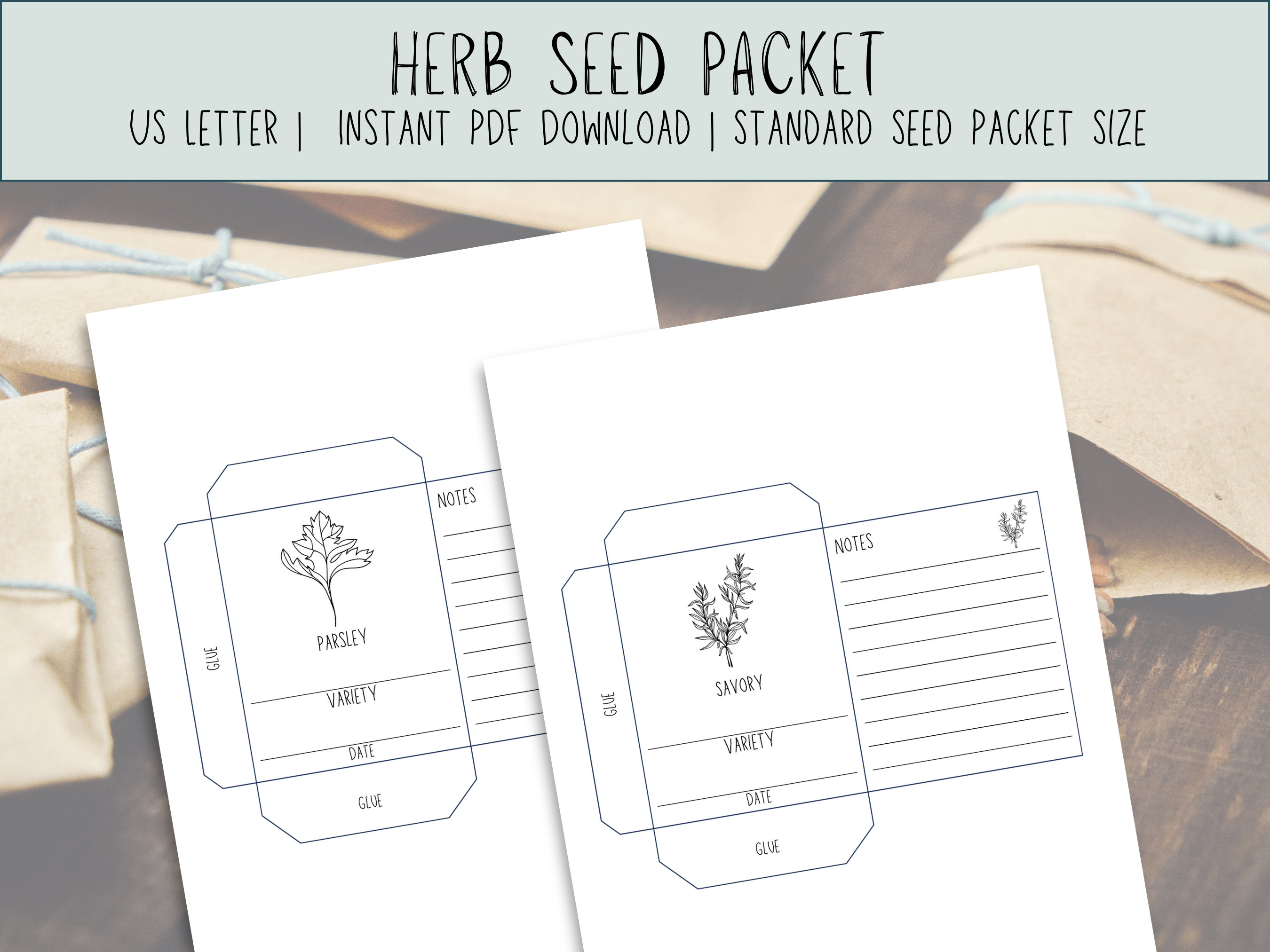 Herb Garden Seed Packet Printable, Seed Envelope Template, Spring ...