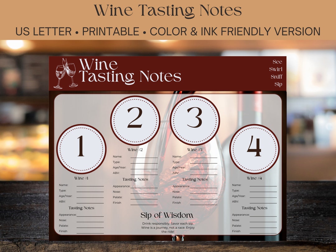Wine Tasting Mat Printable PDF for Wine Lovers 4 Different Size Tasting ...