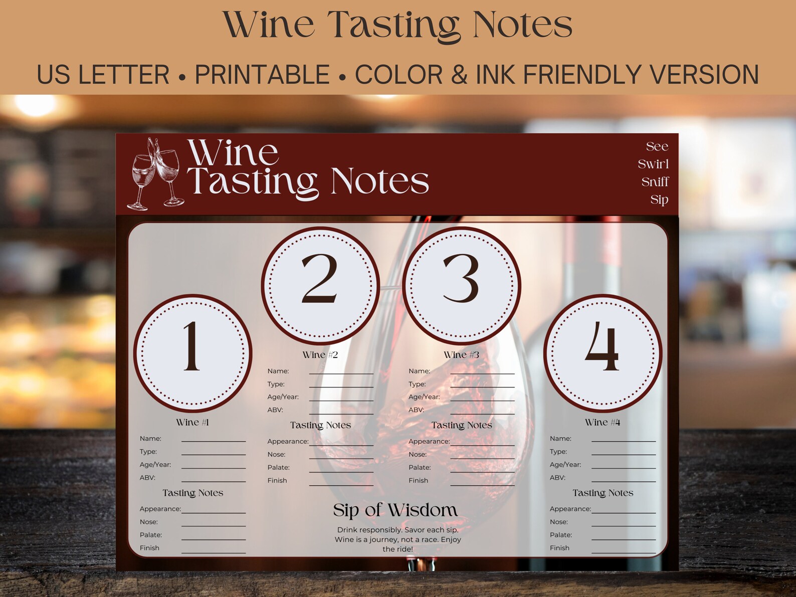 Wine Tasting Mat - Printable PDF for Wine Lovers - 4 Different Size ...