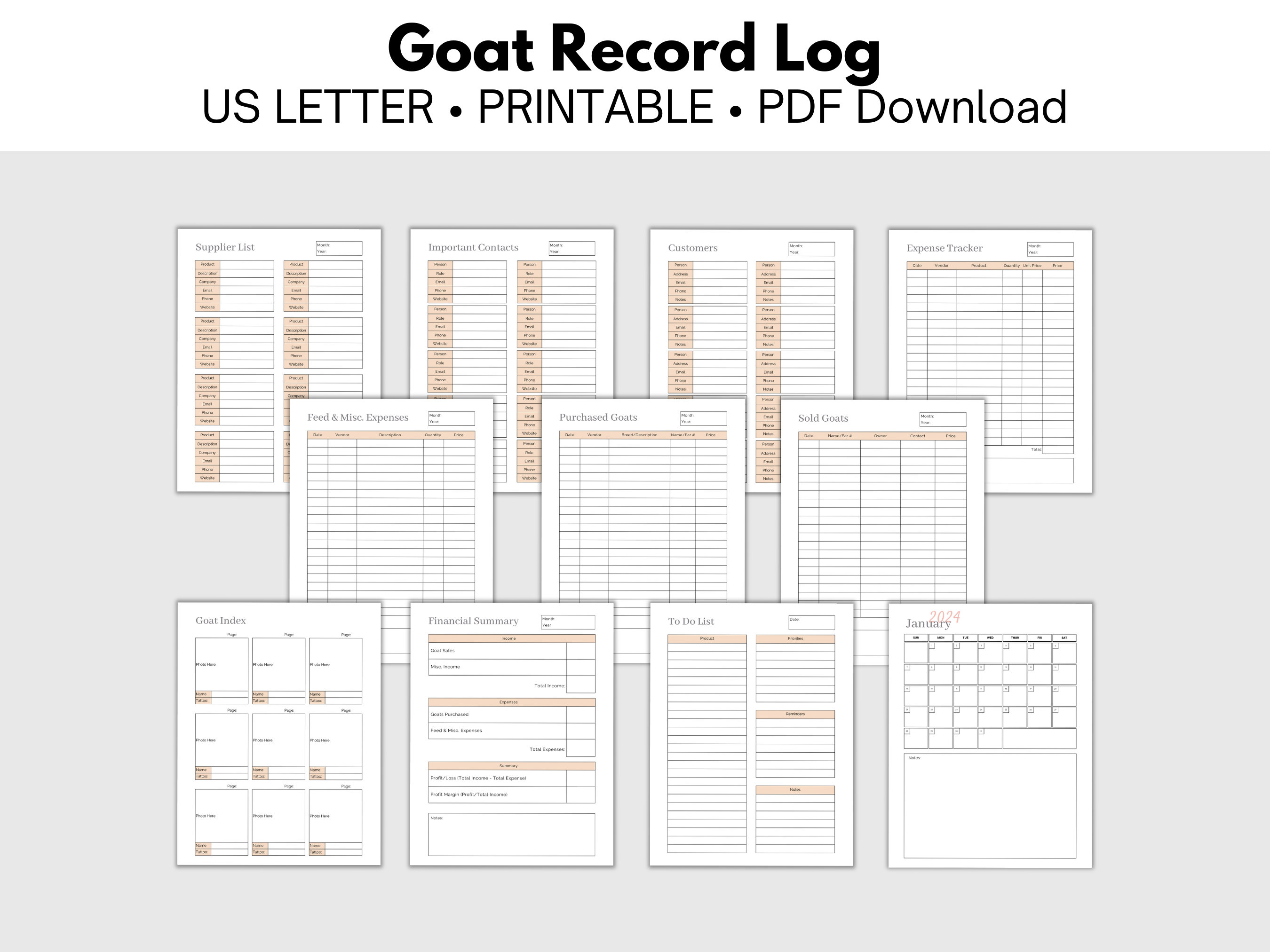 Goat Record Log - PDF 45+ Pages, Multiple Cover Designs, Breeding ...