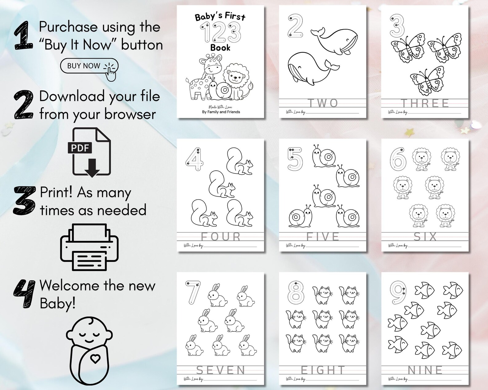 Baby Shower Activity Book, Animal 123 Counting Book, Printable ABC ...