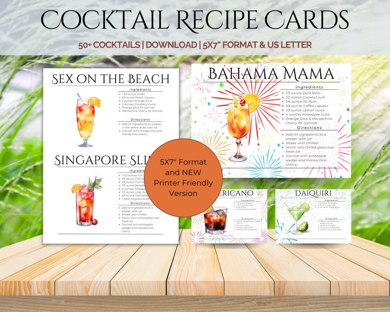 Cocktail Recipe Digital Download - Printable Drink Cheat Sheet PDF PNG ...