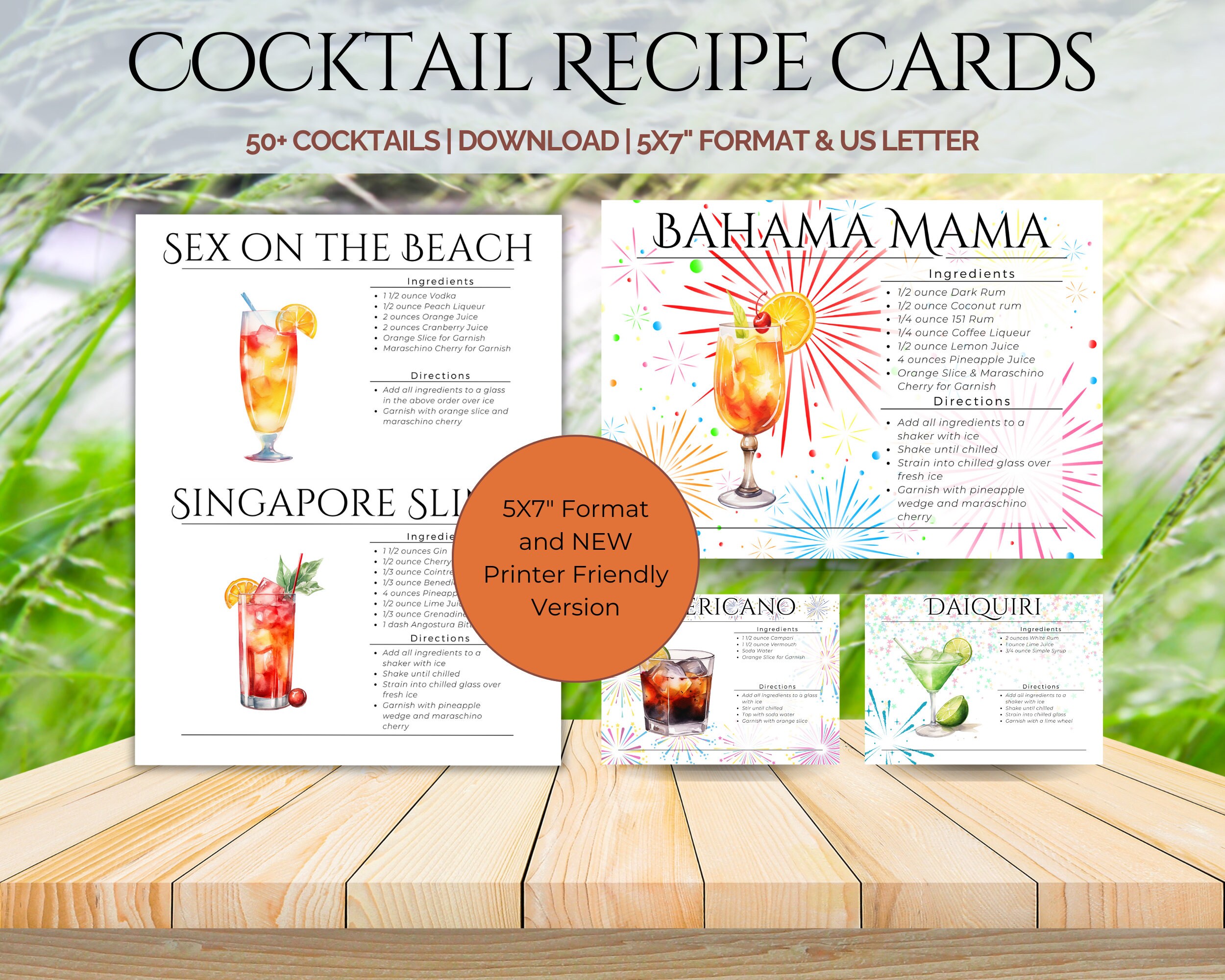 Cocktail Recipe Digital Download - Printable Drink Cheat Sheet PDF PNG - Classic Mixology Cards ...