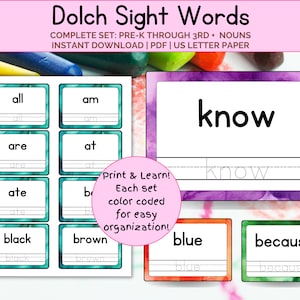 Dolch Sight Words Flash Cards - All 220 Pre-k Through 3rd Grade & Nouns ...