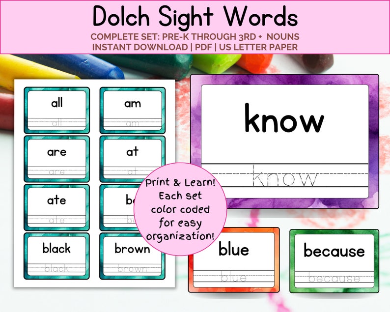 Dolch Sight Words Flash Cards - All 220 Pre-k Through 3rd Grade & Nouns ...