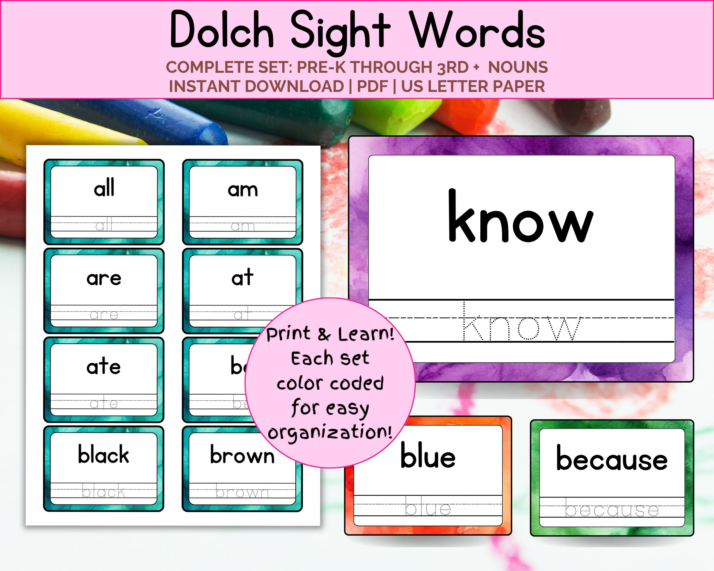 Dolch Sight Words Flash Cards - All 220 Pre-k Through 3rd Grade & Nouns ...